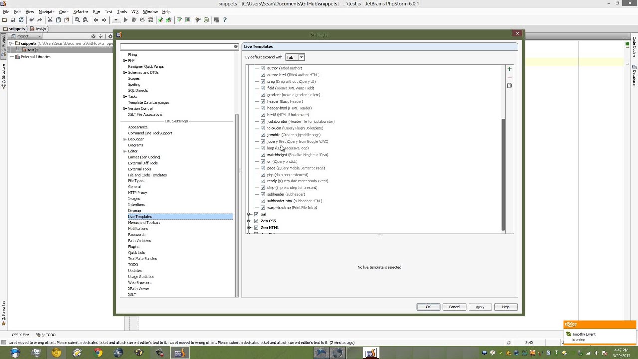 PHPStorm - Configuring Snippets & Live Templates