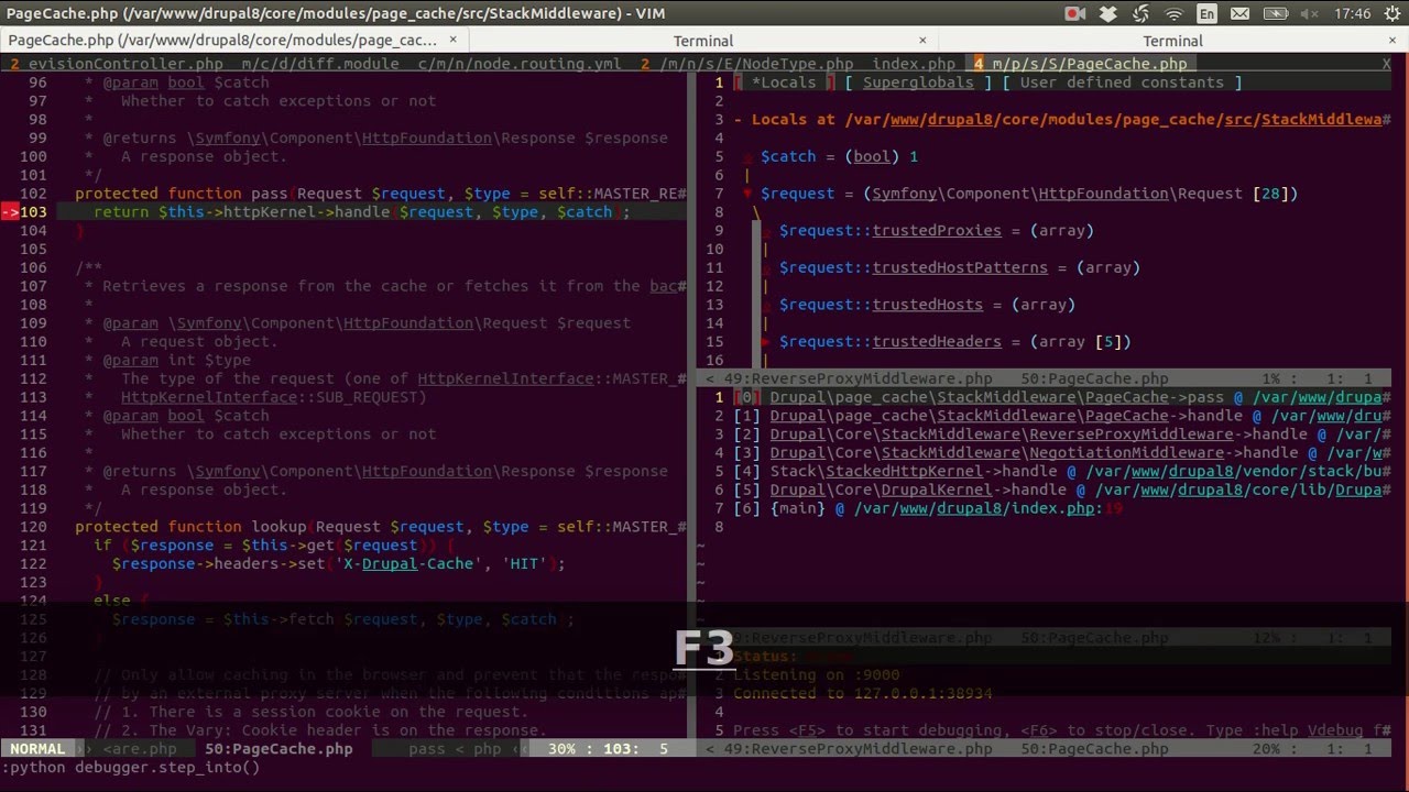 Debugging in Drupal 8: debugging a route defined dynamically