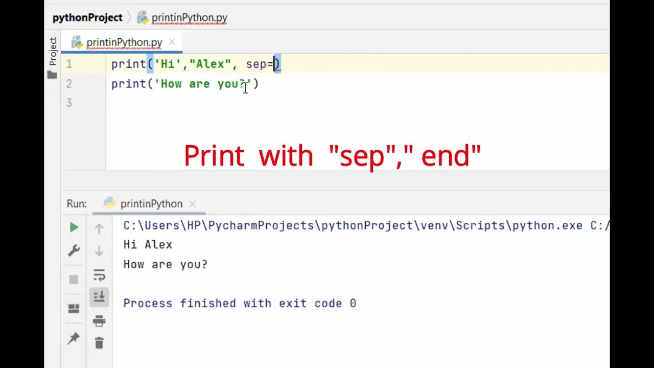 Python Tutorial-3  Print function with 'sep' , 'end' in python