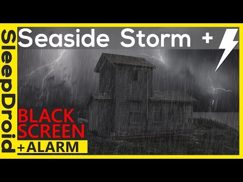 â° Dark Screen Rain | Seaside THUNDERSTORM with Black screen and ALARM | Dark Ocean Storm | Sea Storm
