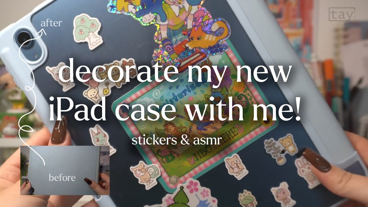 ⊹₊⟡⋆ decorating my new iPad case! | unpacking and sticker asmr ༉‧₊˚.