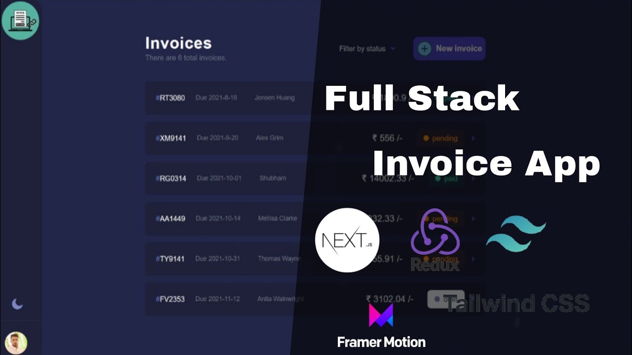 Full Stack Invoice App Using React js, Tailwind Css and Framer Motion Tutorial | React js Project