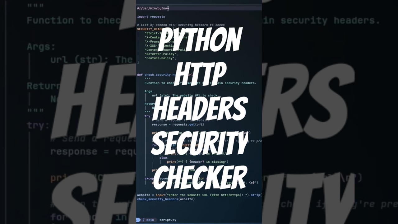 Python HTTP Headers Security Checker #python #cybersecurity #programming #networking #webdevelopment