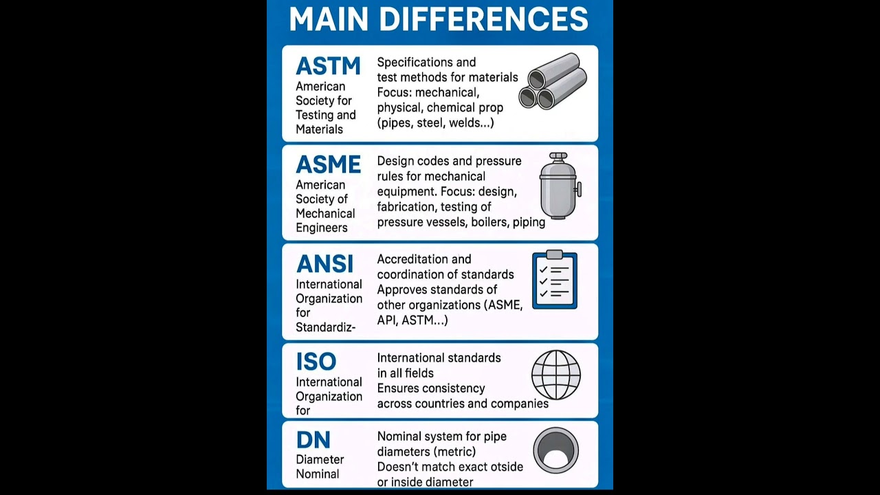 ASTM vs ASME vs ANSI vs ISO  vs DN | Main Differences in Standards Explained #welding #fyp #iso