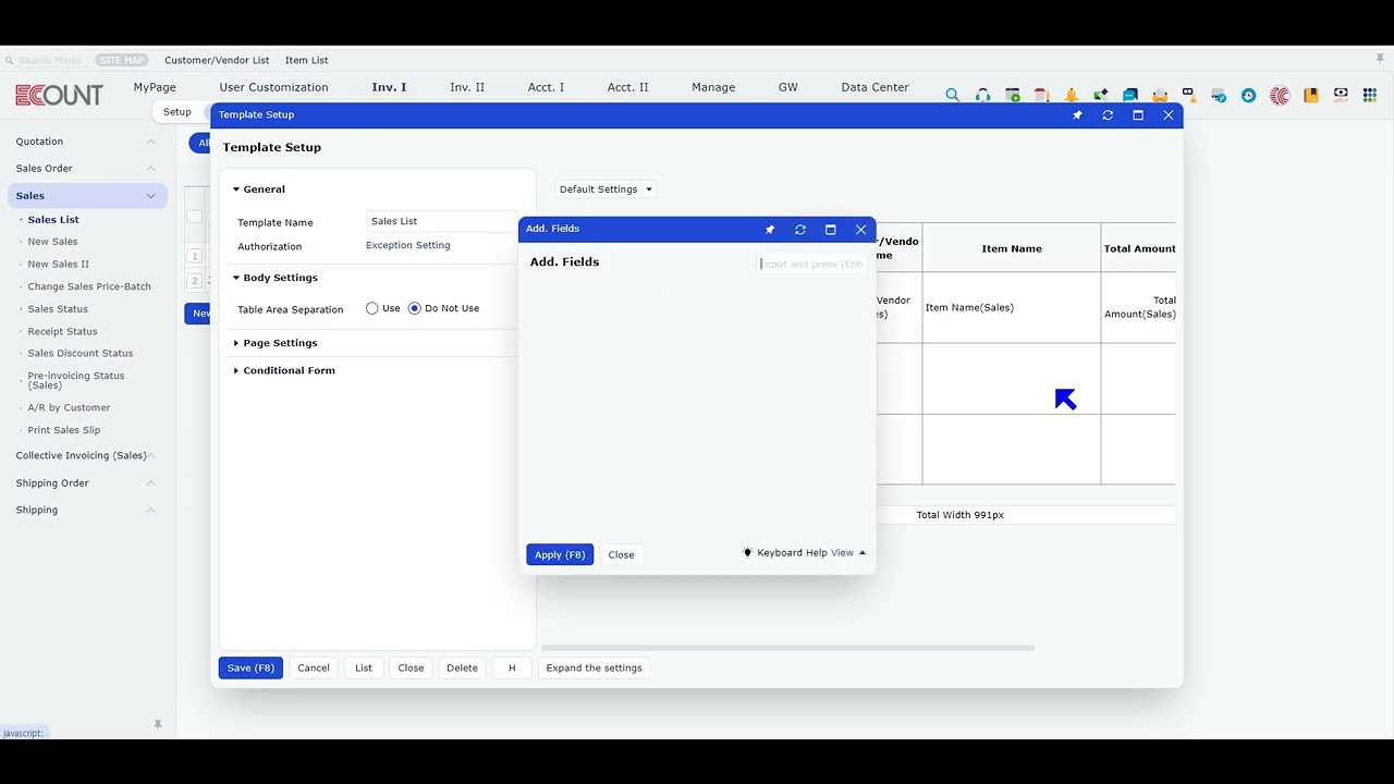[ECOUNT Basic] Template Setup - Voucher List Setup