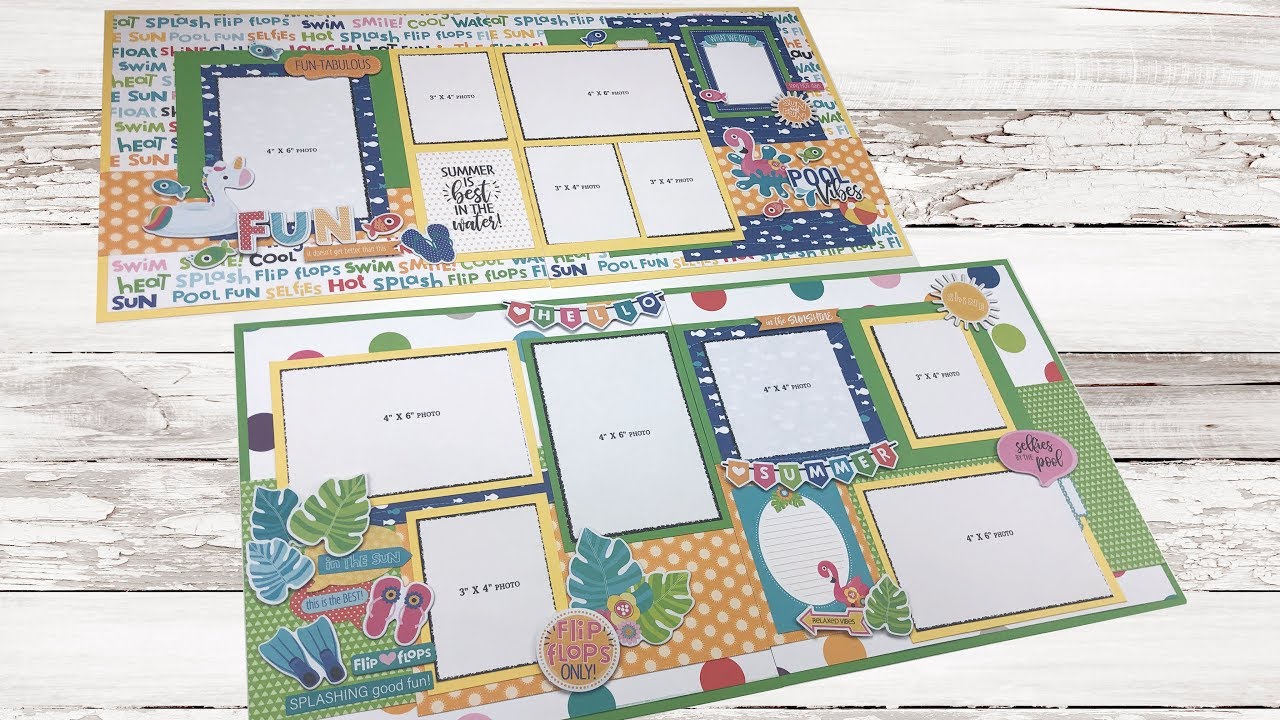 Scrapbook Tutorial | Bella Blvd | Splash Zone |  2 Double Layouts | Cutting Guide E