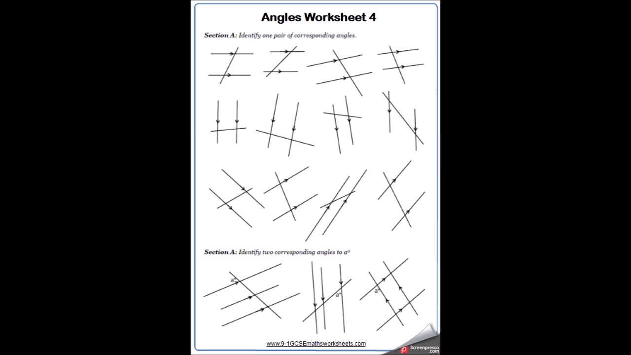 Maths Worksheet Corresponding Angles