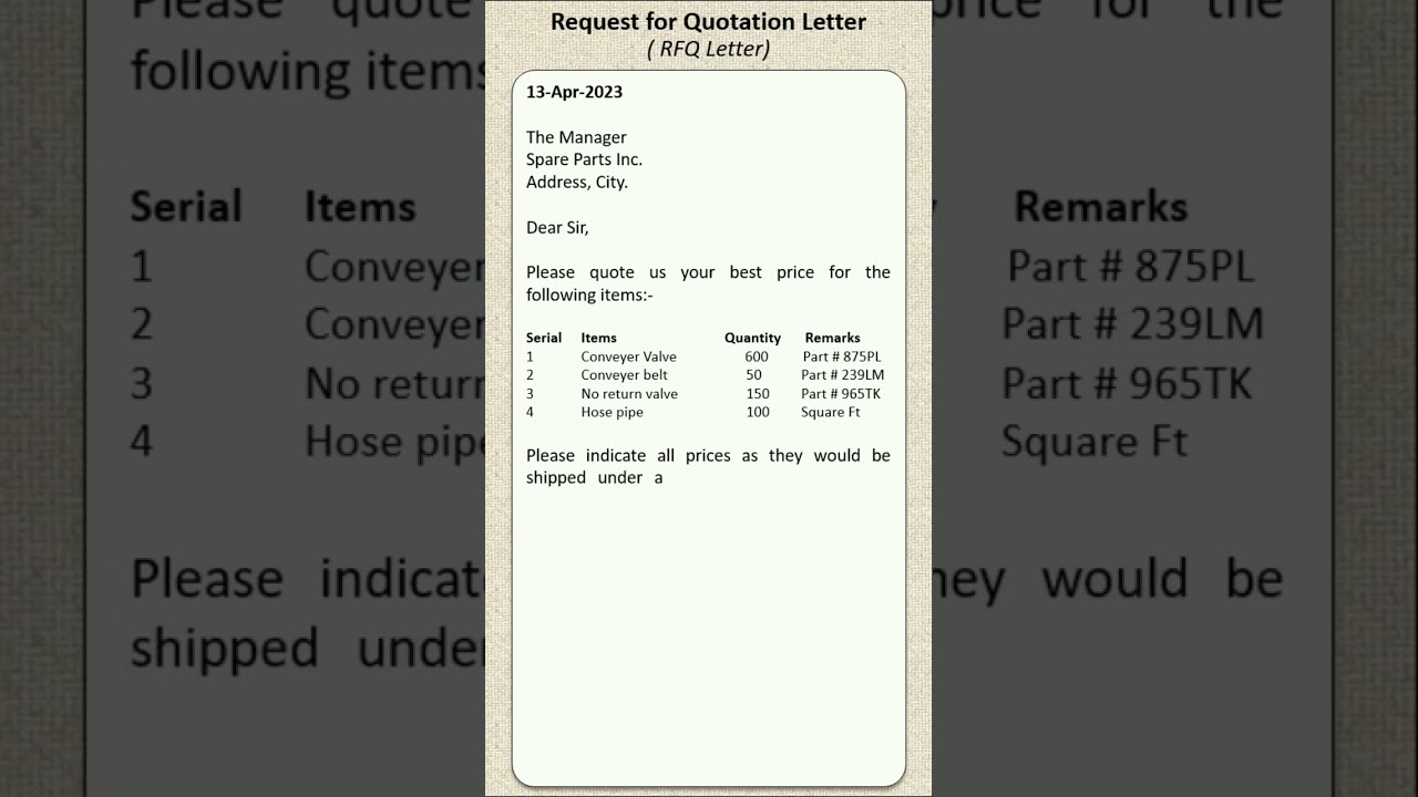 Request for Quotation Letter @lettersapplications #youtubeshorts #quotationletter #rfqletter