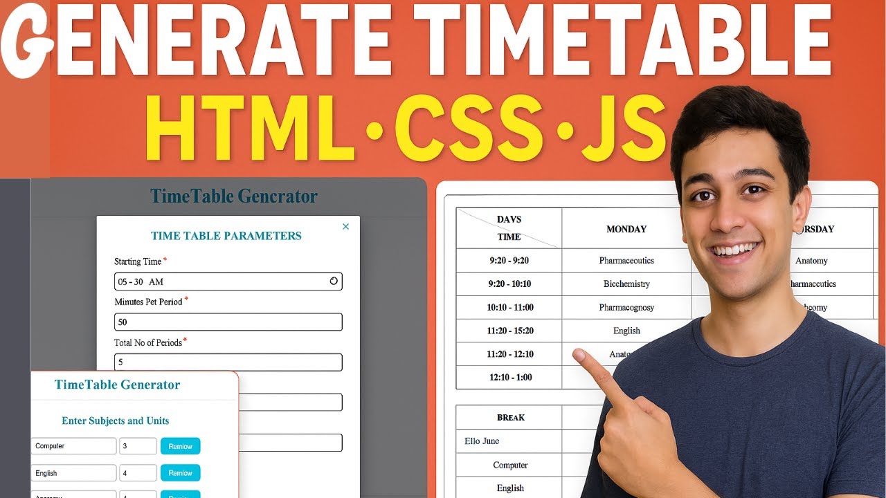 Create Automatic TimeTable Generator Using HTML, CSS & JavaScript |Demo