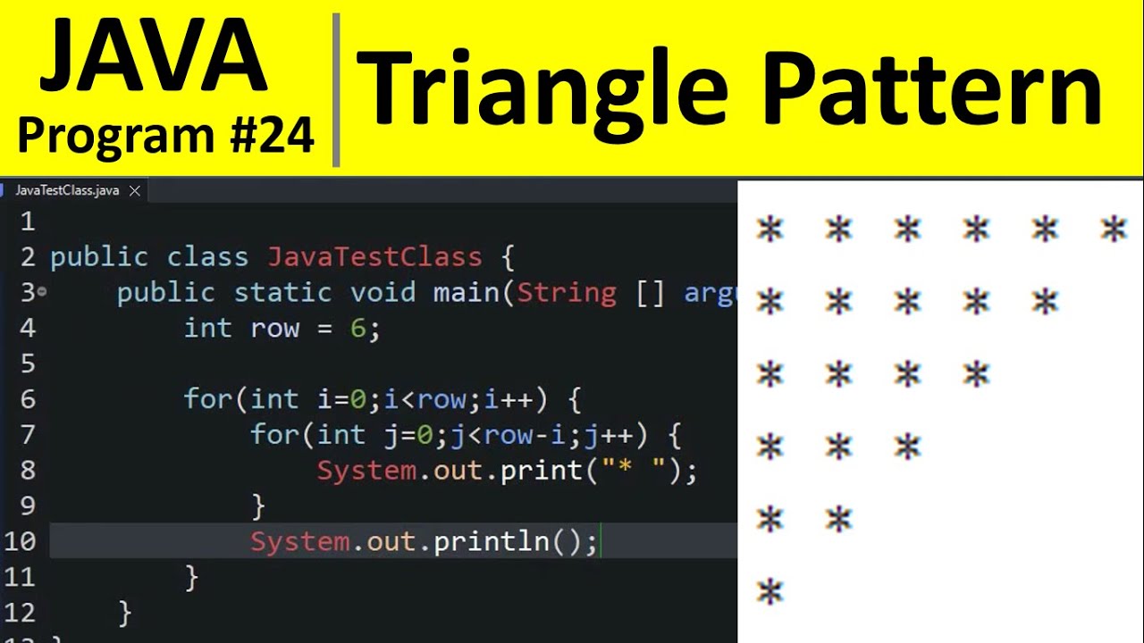 Java Program #24 - Print Downward Triangle Star Pattern in Java