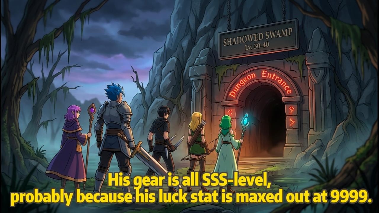 His gear is all SSS-level, probably because his luck stat is maxed out at 9999.#manga #anime