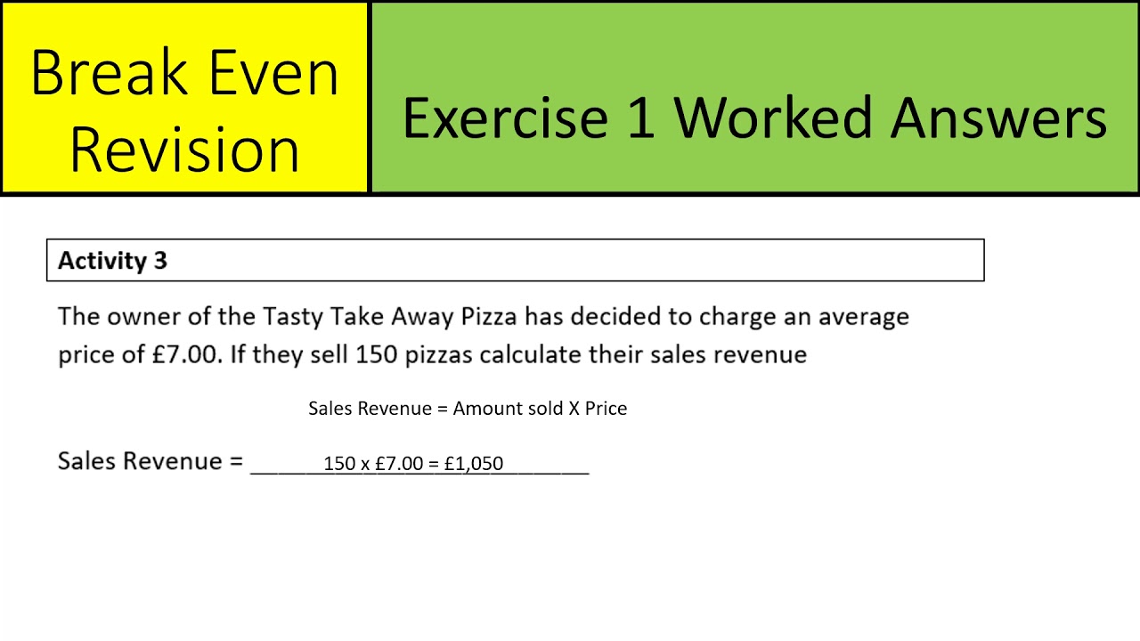 Break Even Revision Exercise 1 Worked Answer Activity 3