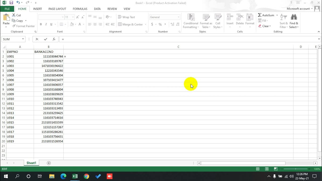 Create Bulk SQL Update Query in Excel