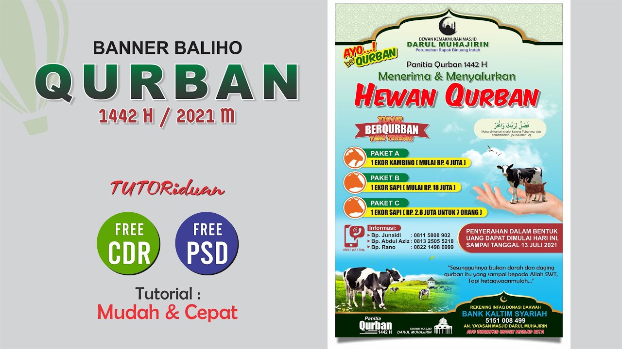 Desain Banner Baliho Qurban 1442 H di CorelDraw Photoshop (Free CDR PSD)