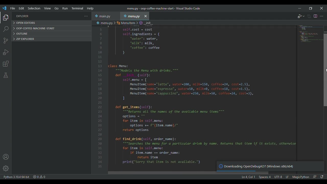 First step into object oriented programming: Programming A Coffee Machine