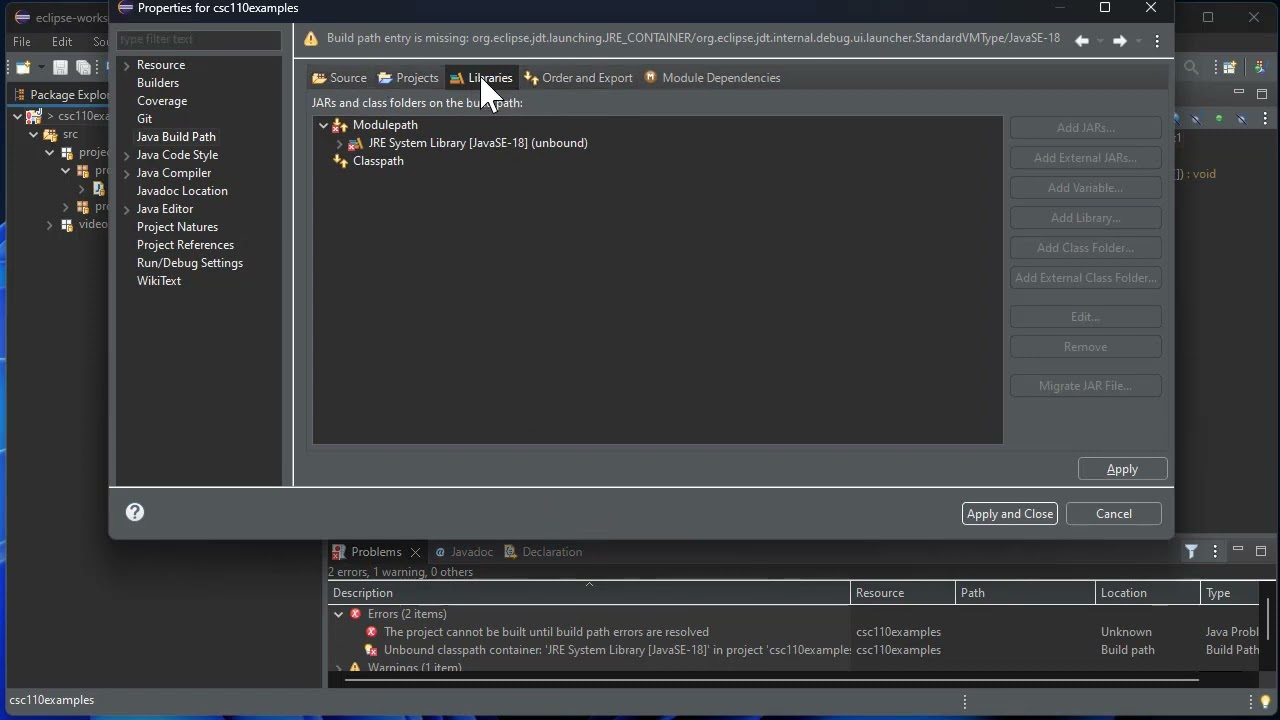 Updating the Java Build Path in Eclipse