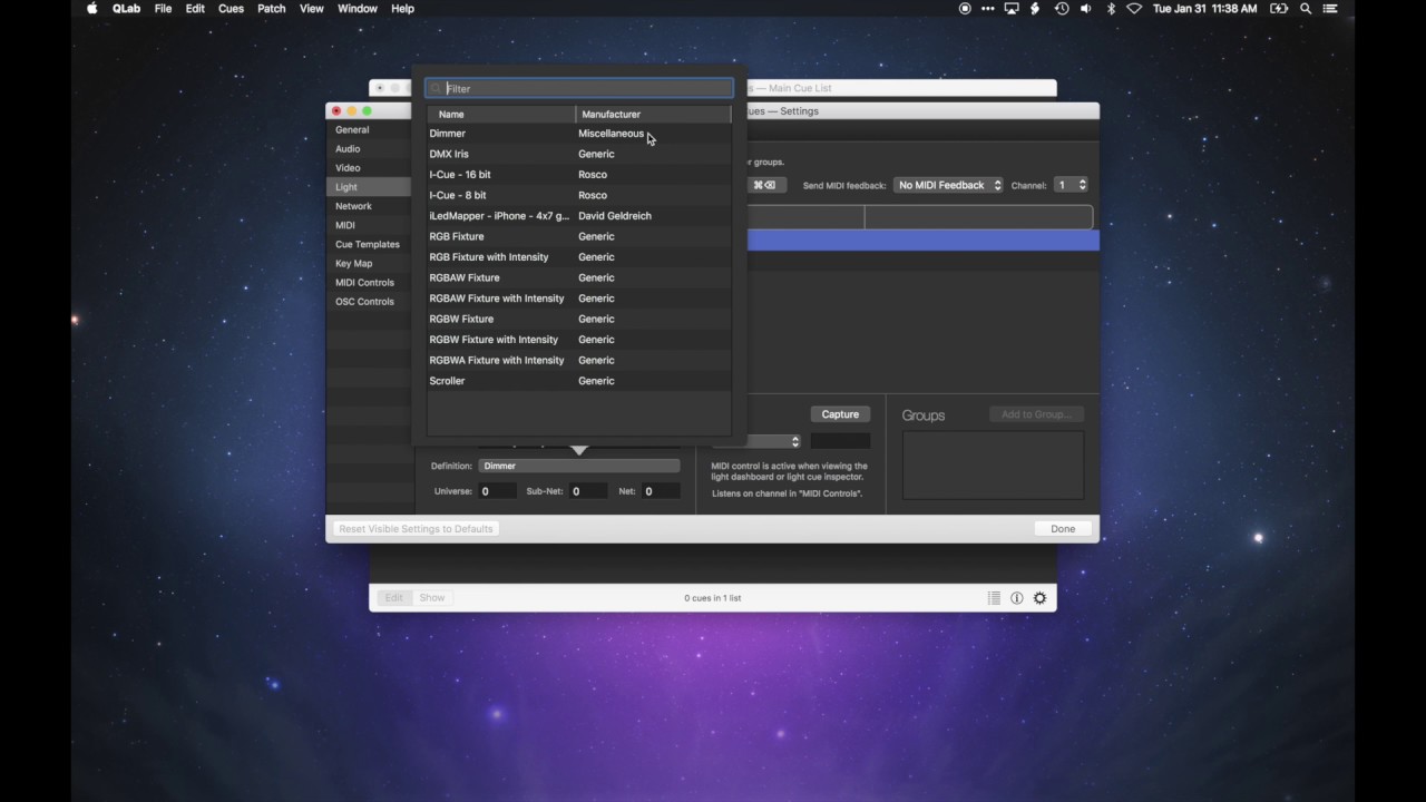 Adding Lights and Making Light Cues in QLab 4