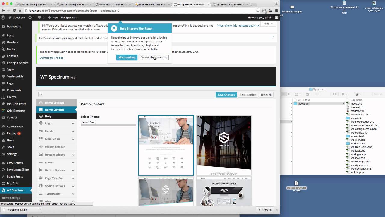 Installing Plugins & Demo Content into Wordpress Spectrum Theme