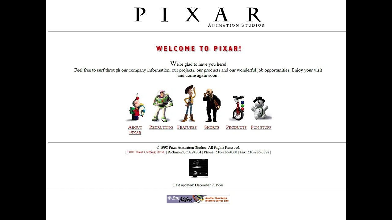Pixar website in 1998