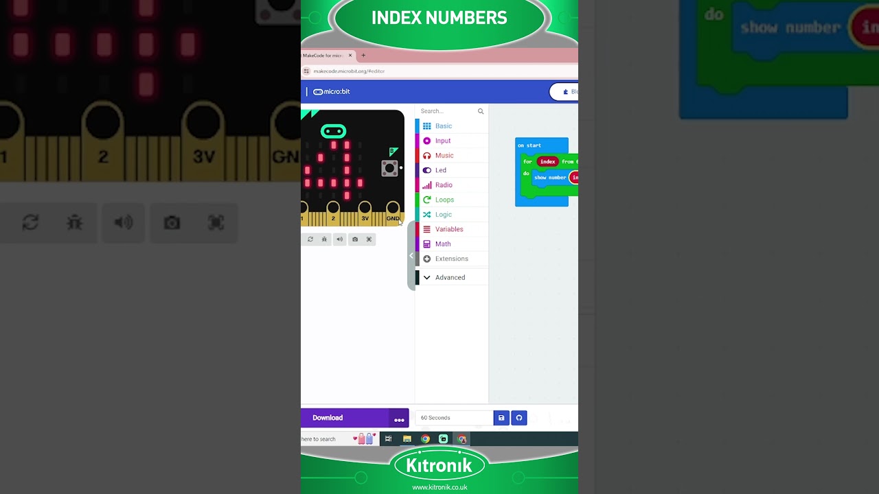 BBC micro:bit coding in 60 seconds - Index Numbers