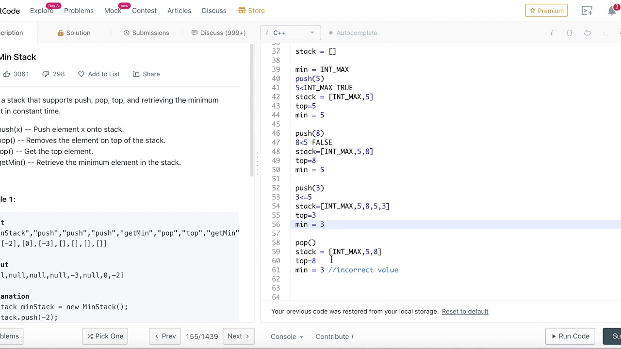 MIN STACK - USING A SINGLE STACK (LeetCode #156)
