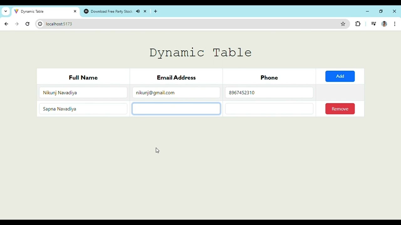 Dynamic Table #html5 #css3 #javascript #react #shotrs #viralvideo