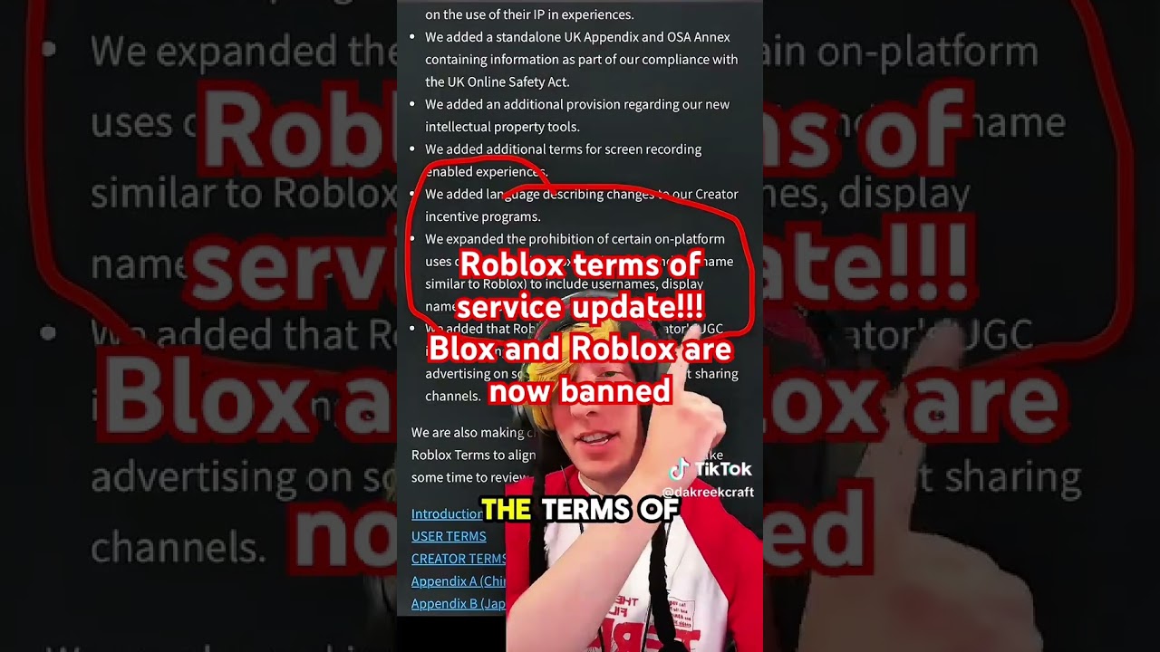Roblox terms of service update!!! Blox and Roblox are now banned#kreekcraft #roblox #gaming