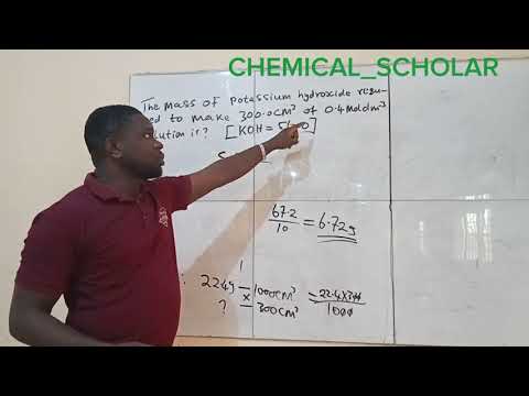What is the mass of KOH(potassium hydroxide) required to make 300.0cm3 of 0.4mol/dm3 solution?
