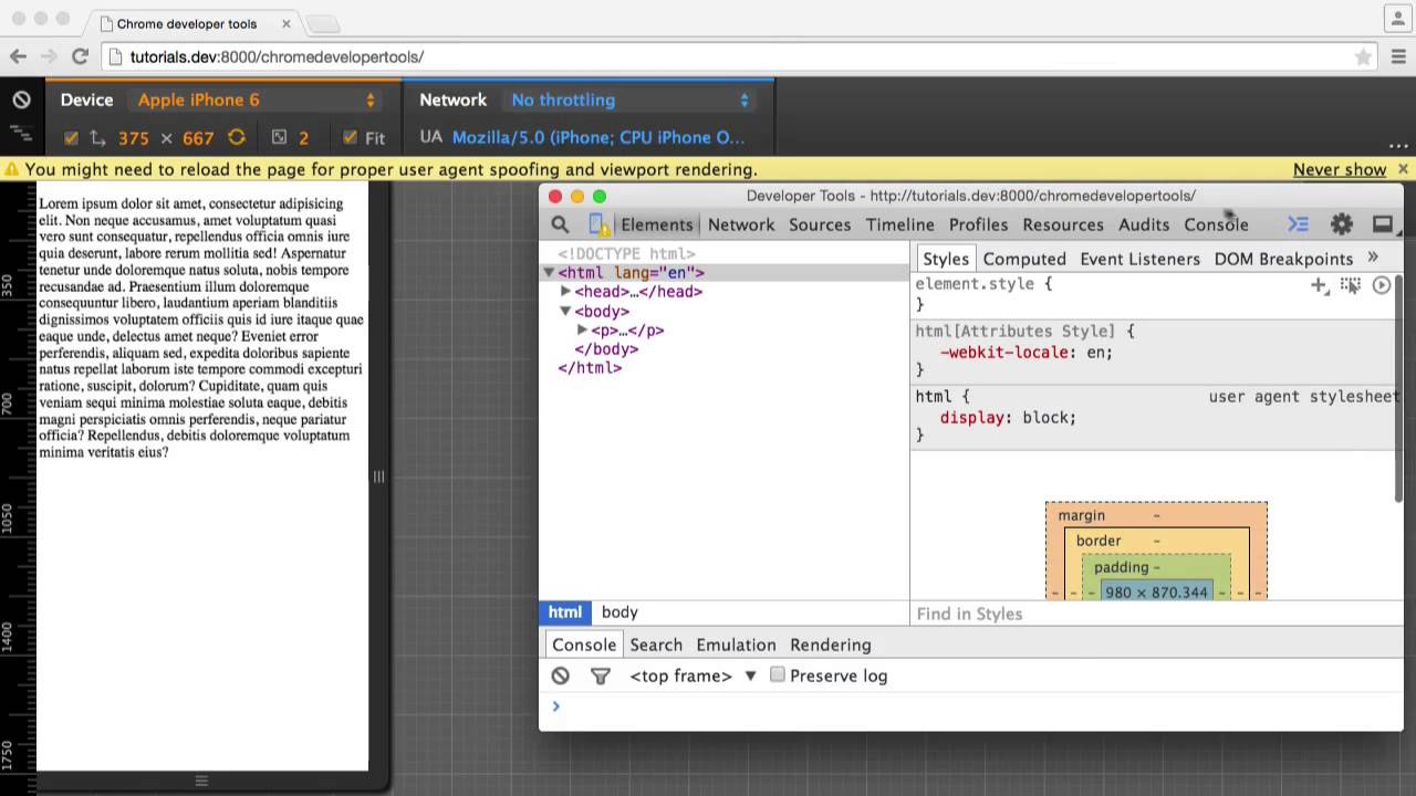 Using Chrome Developer Tools: Device Emulation (5/6)