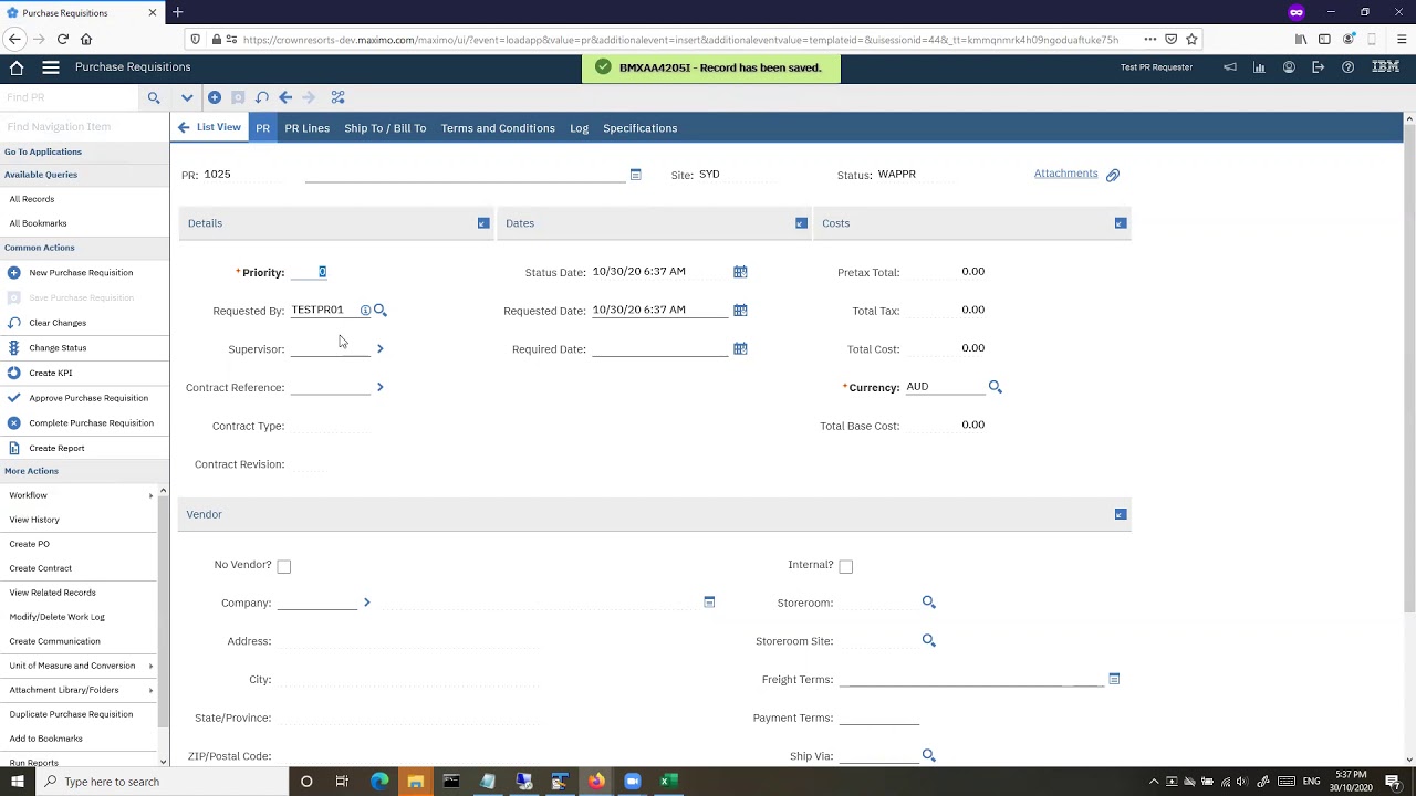 Purchasing Workflow 0001 | Create Purchase Requisition (PR)