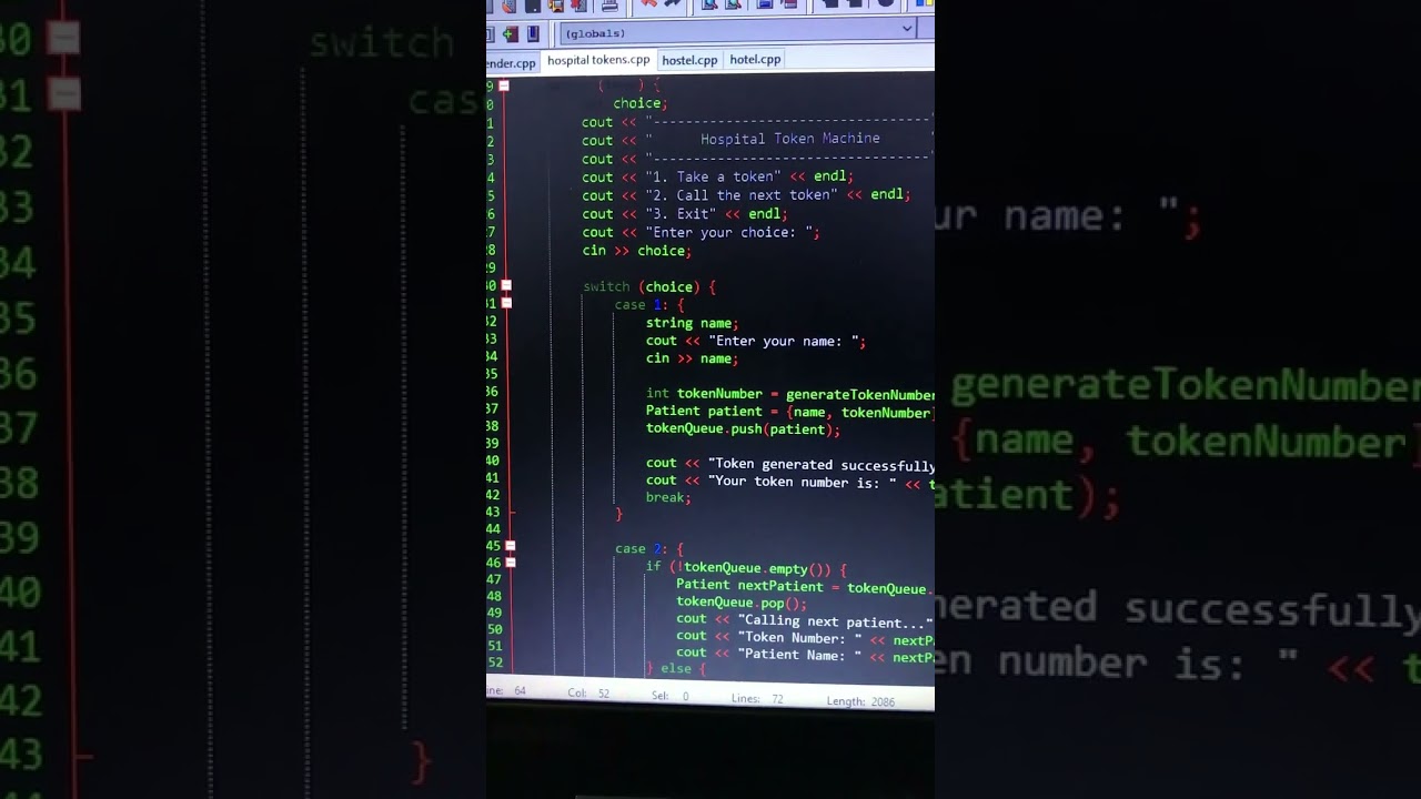 hospital token c++ #coding #cpp #code #codemasters #codinglife #codingninja #coderstokyo #coders