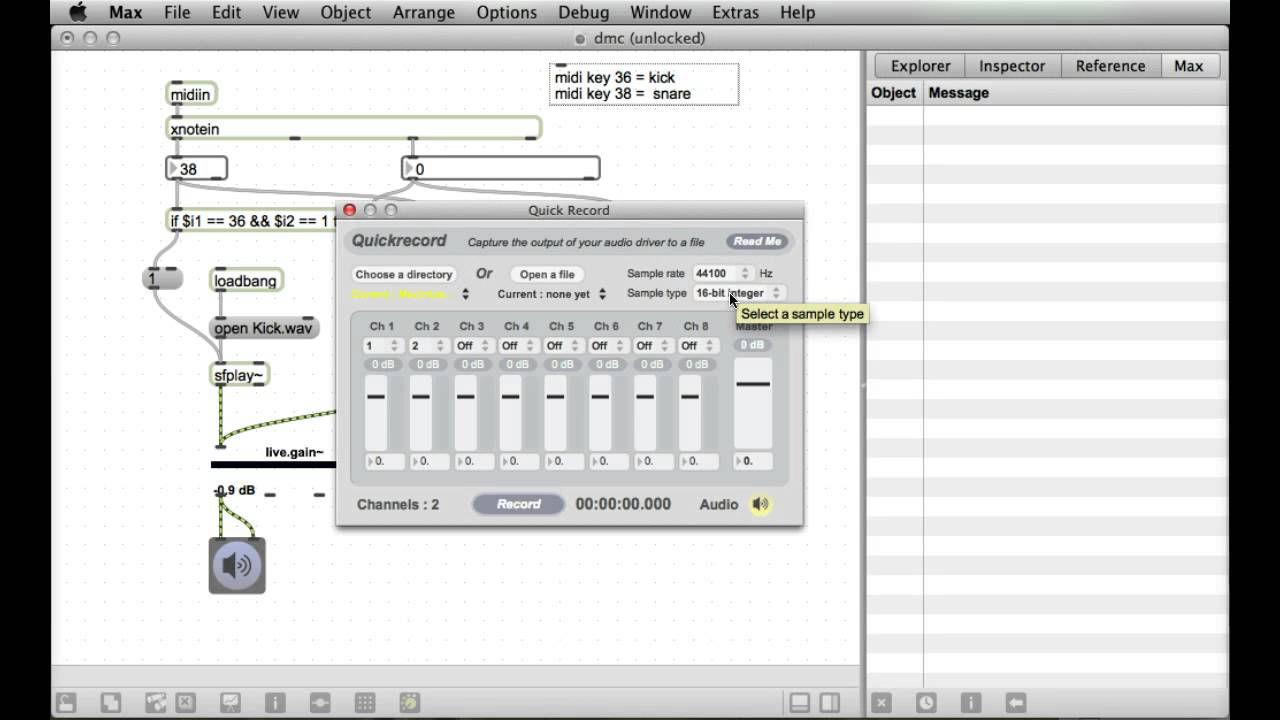 Max MSP V6 Tutorial 23 - Recording audio with quickrecord