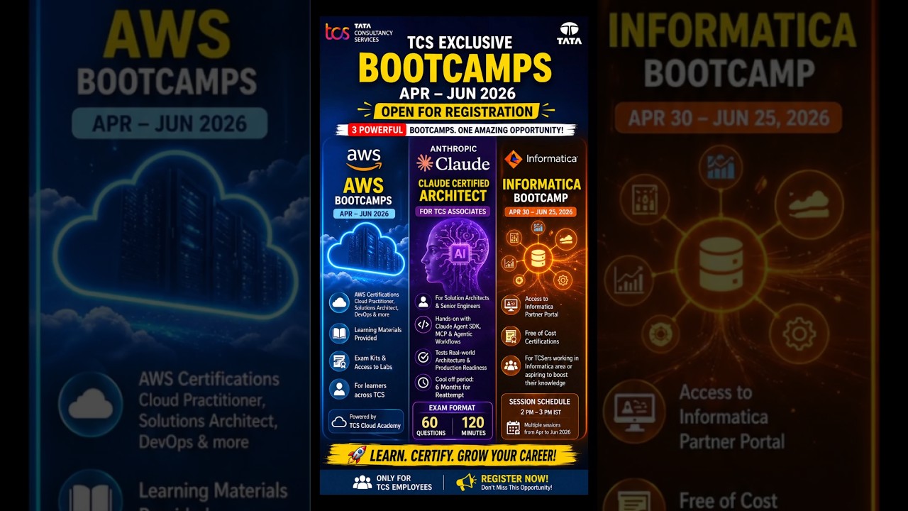 TCS Exclusive Bootcamps 2026 | FREE AWS + AI + Informatica Certifications 😳🔥