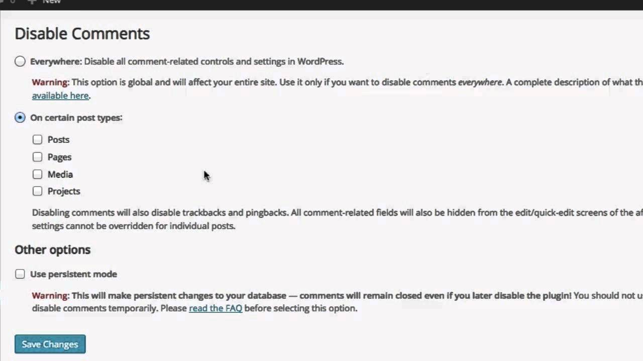 Wordpress 101 -  Disable Comments
