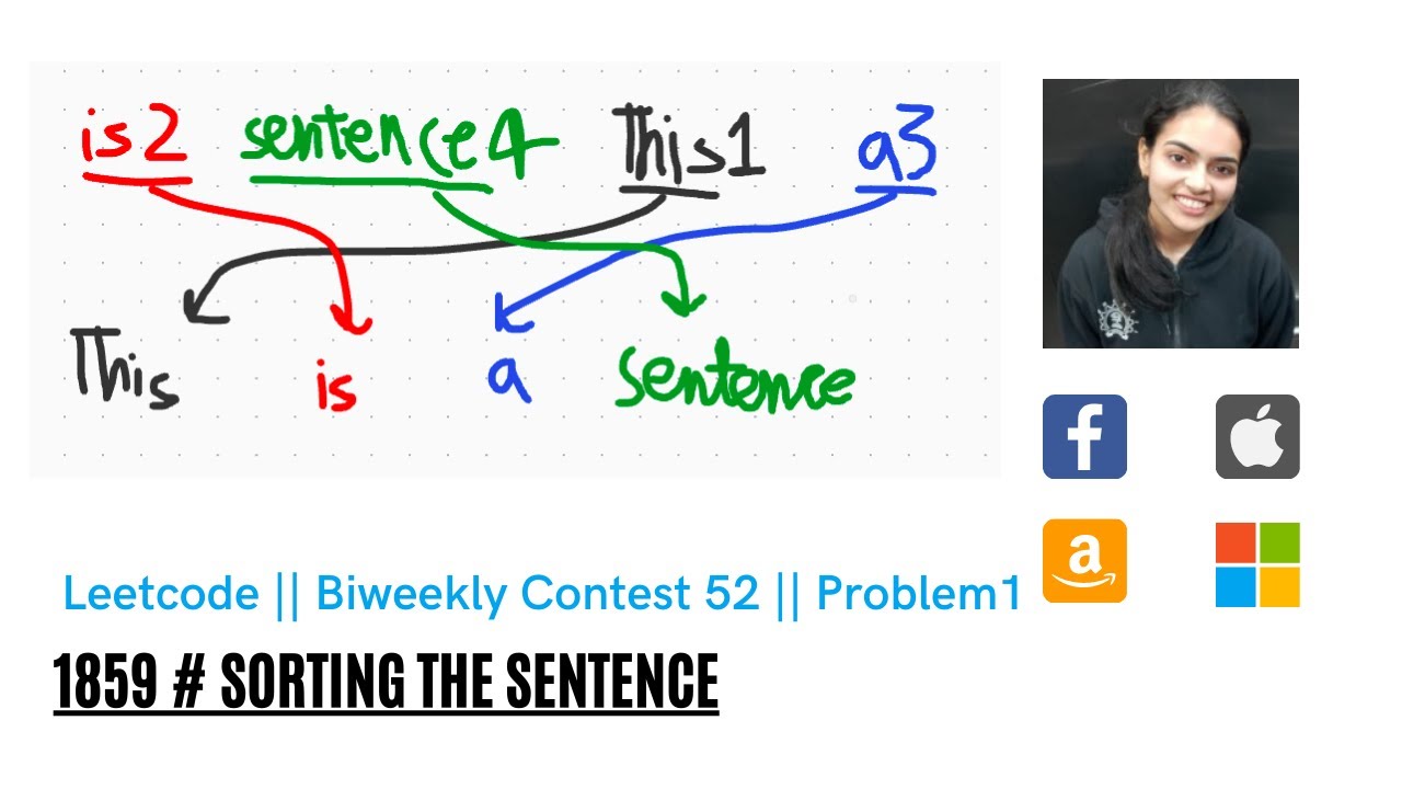 Leetcode 1859. Sorting the Sentence || Biweekly Contest 52 problem 1 || Code + Explanation + Example