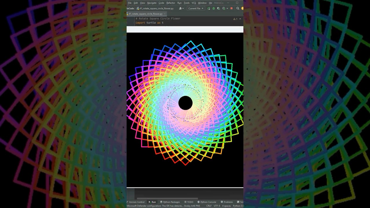 Python Turtle Fun #41 | 🌸✨ Create a Rotating Square Circle Flower in Python! 🚀🐢 #python
