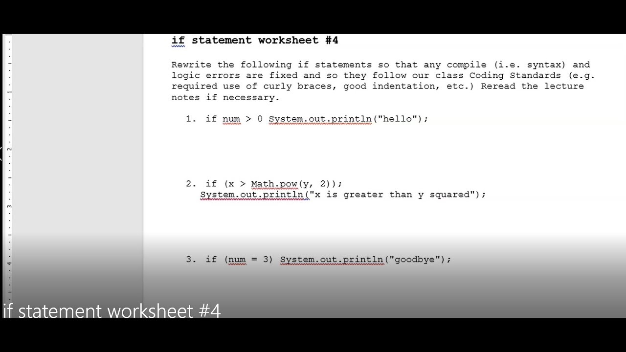 JAVA - Lesson #41 - if statement worksheet #4