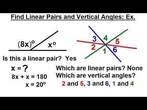 Geometry - Ch. 1: Basic Concepts (25 of 49) Find the Linear Pairs and Vertical Angles: Ex.