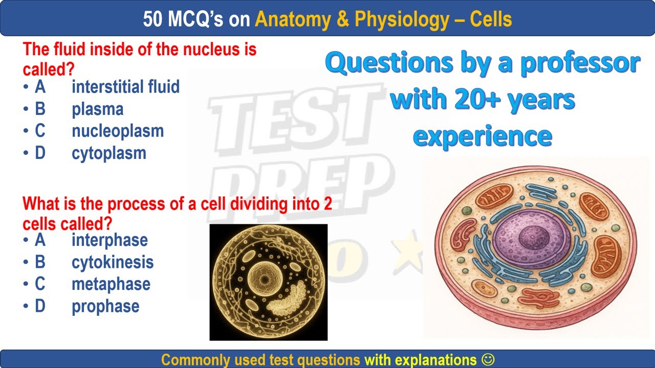 50 Anatomy and Physiology Cell practice questions by professor | Anatomy MCQs | #Anatomymcqs