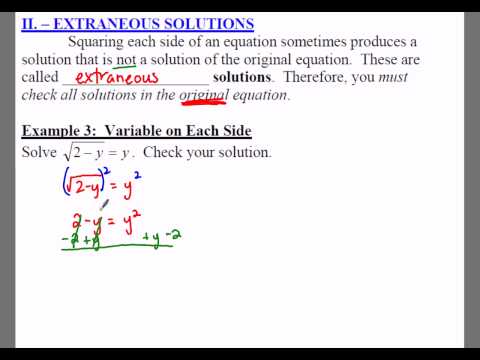 Algebra 1: 10.4 Notes: Example 3 - Find an Extraneous Solution