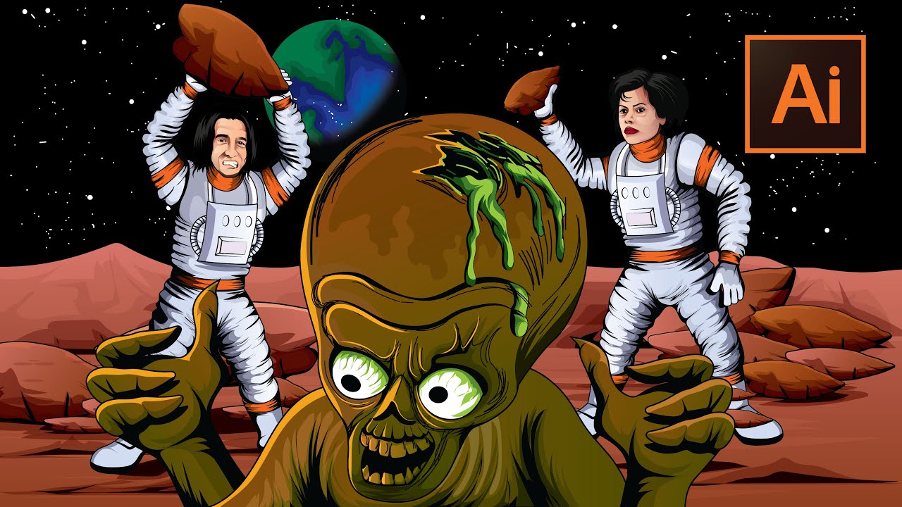 illustrations | vector art | tutorial | Alien | kasun graphic