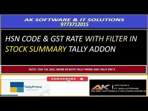 HSN CODE & GST RATE WITH FILTER IN STOCK SUMMARY TALLY TDL