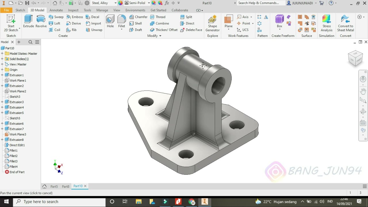 Autodesk Inventor Tutorial #10| 3D Modeling Basic Beginners