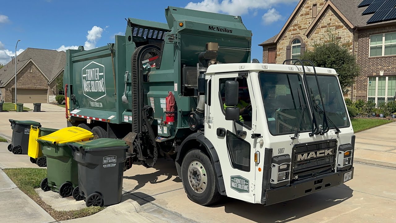 Frontier Waste Solutions: Mack LR McNeilus ZR Side Loader Garbage Trucks