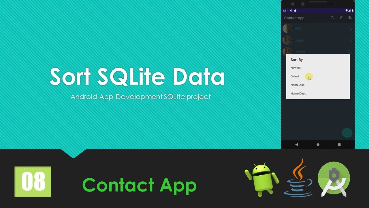 Contact App | Sort Contact Data | Java | Android App Development SQLIte project