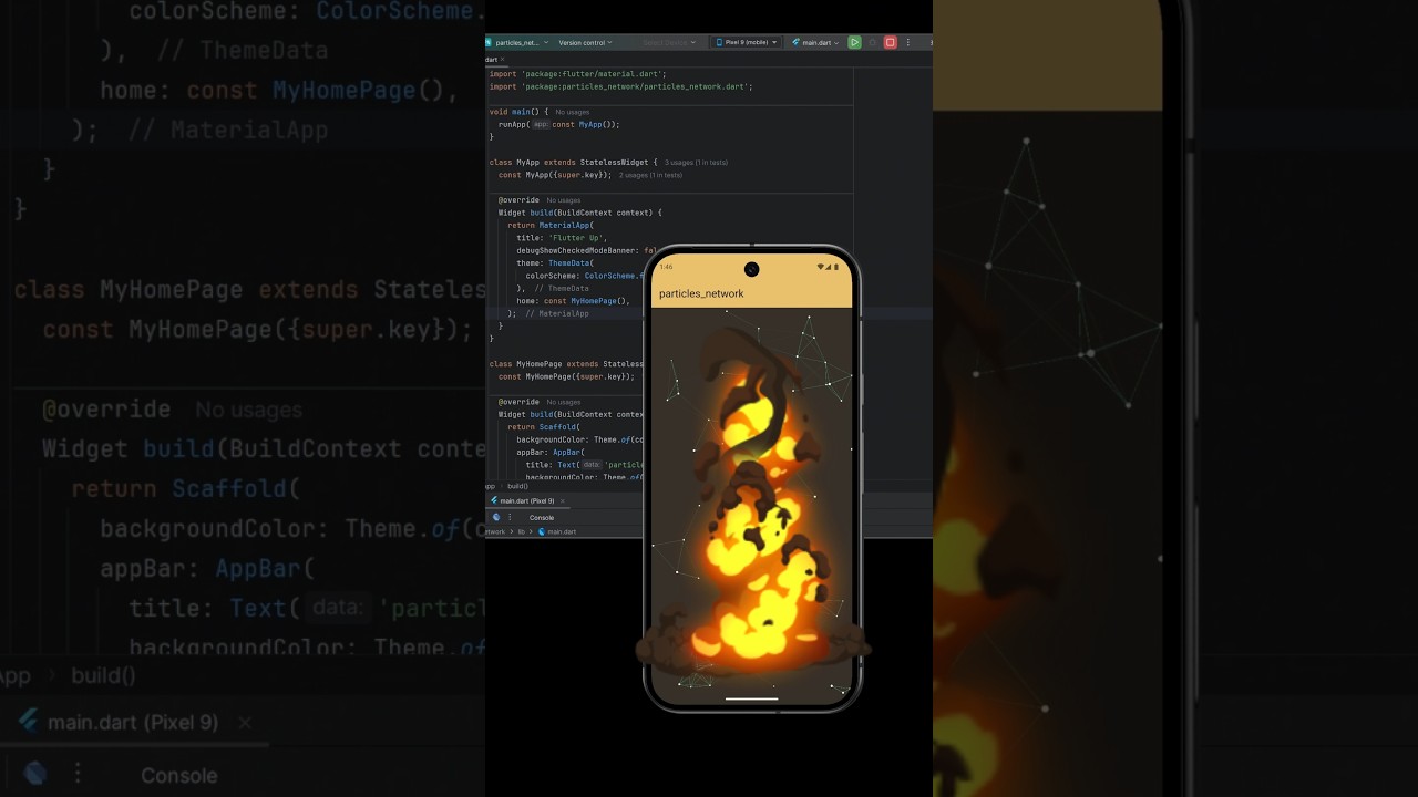 Particle Network package (default) Flutter tutorial #flutter #ui #flutterui  #coding  #programming