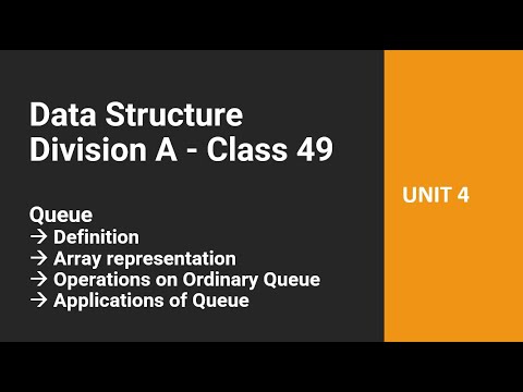 DS (A Div) Class 49 - Queue - Definition, Array Representation, Operations, Applications