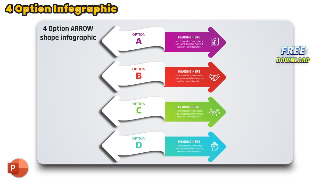 96.PowerPoint Creative Design - 4 Option Folding ARROW shape infographic | Free Download