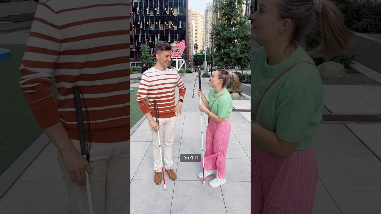 Tall & short blind people trade canes (hilarious!) #shorts