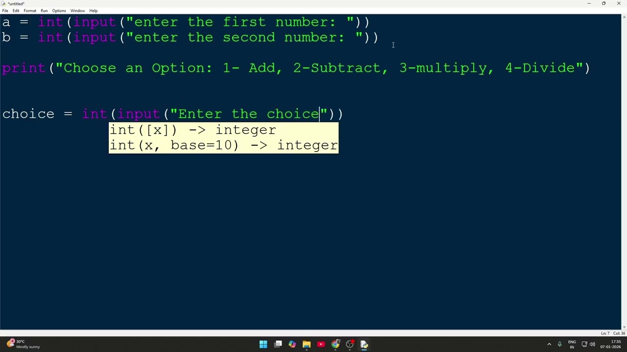 Python Program for Arithmetic Operations Using Choice | VTU IPCC | 1BPLC105B